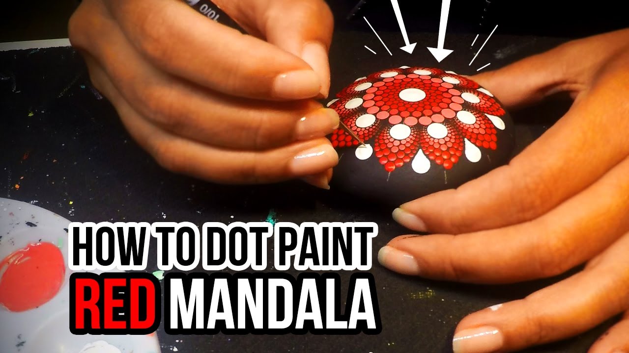 How to paint a red dot mandala art rock beach pebble time lapse ...