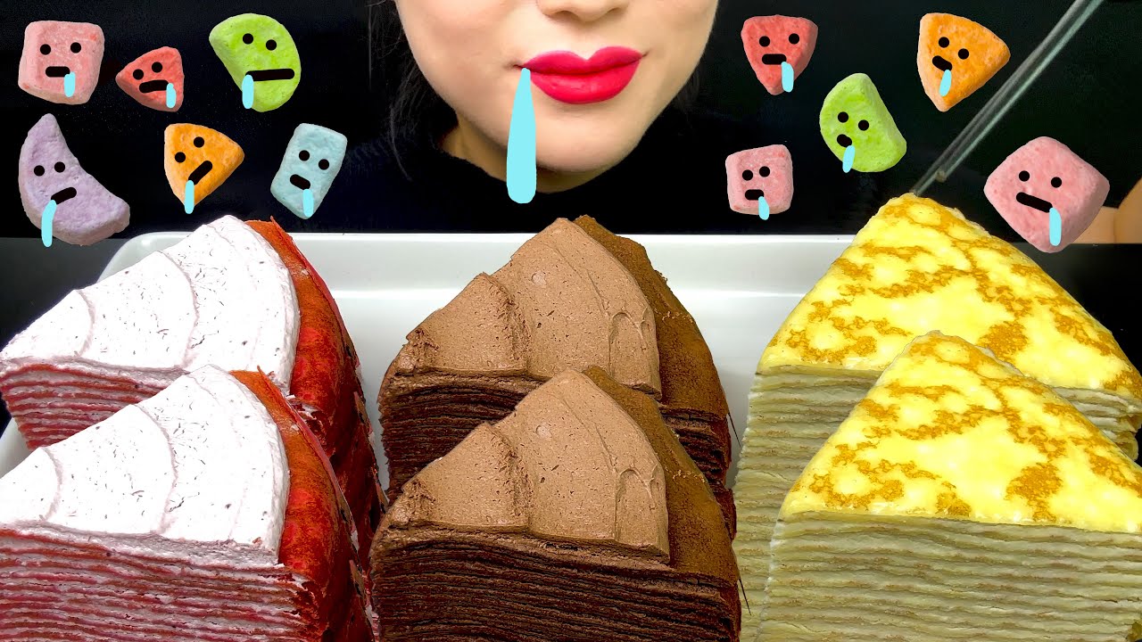 크레이프 케이크 ASMR 먹방 💕 CREPE CAKE ASMR MUKBANG 🍜🍳👄👄 - YouTube