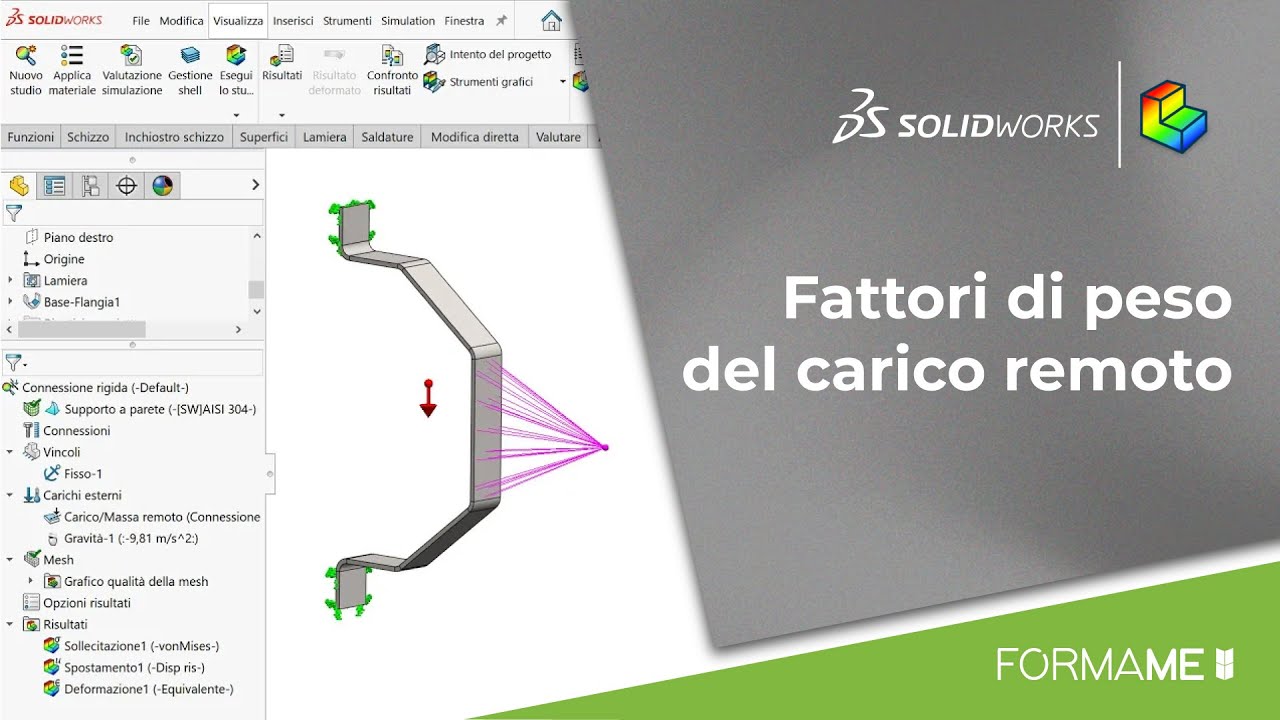 Carico remoto con connessione distribuita in SolidWorks Simulation ...