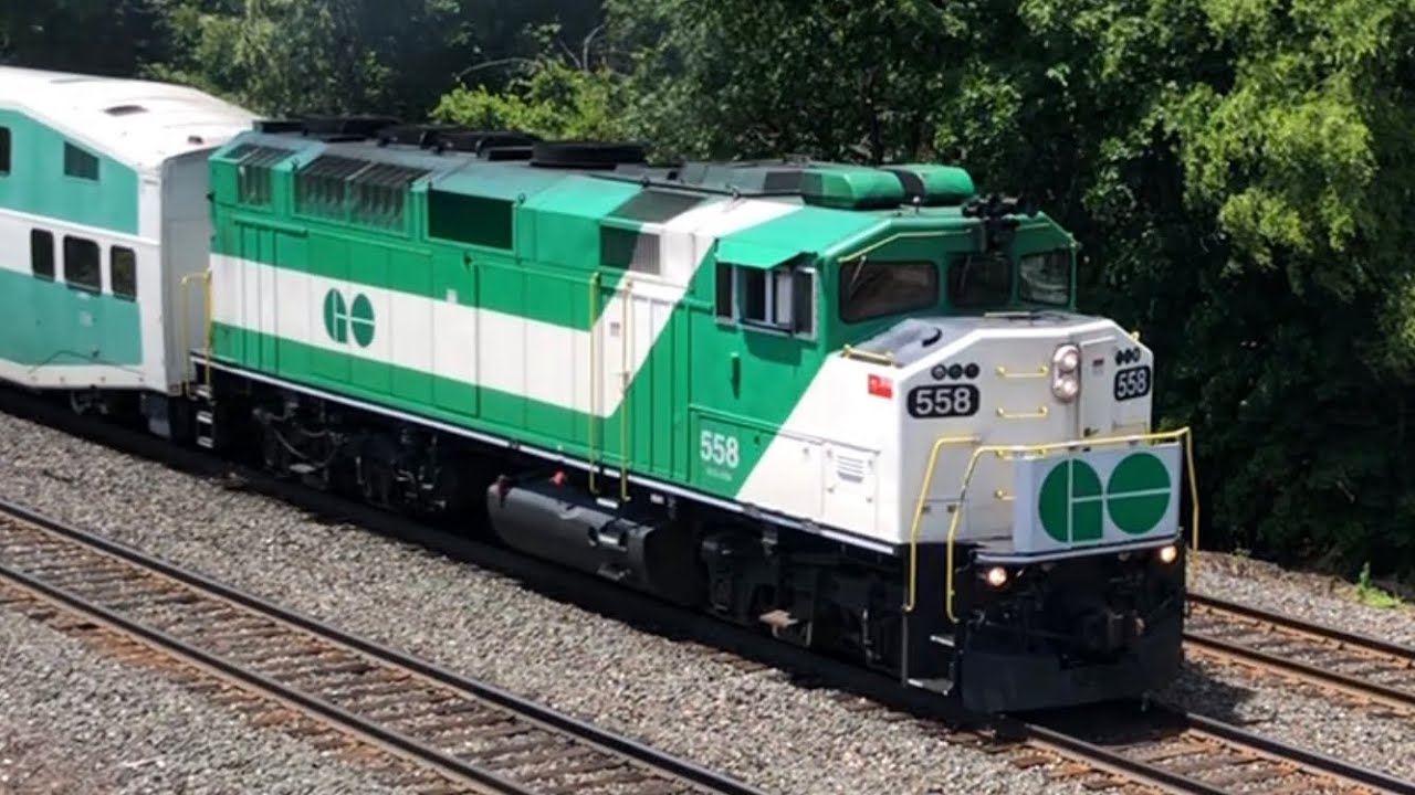 F59 Go Train 558 eastbound out of Burlington go station - YouTube