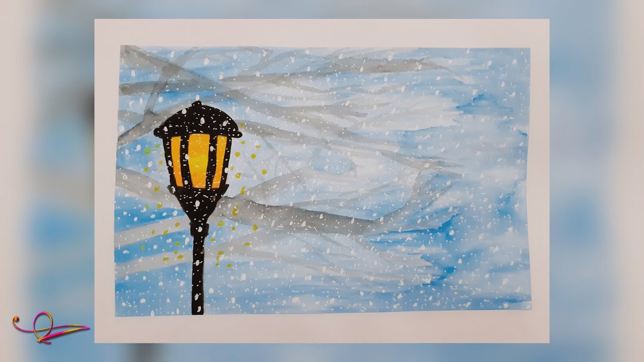 Street Lamp Post in snow | Watercolour painting | Time-lapse - YouTube