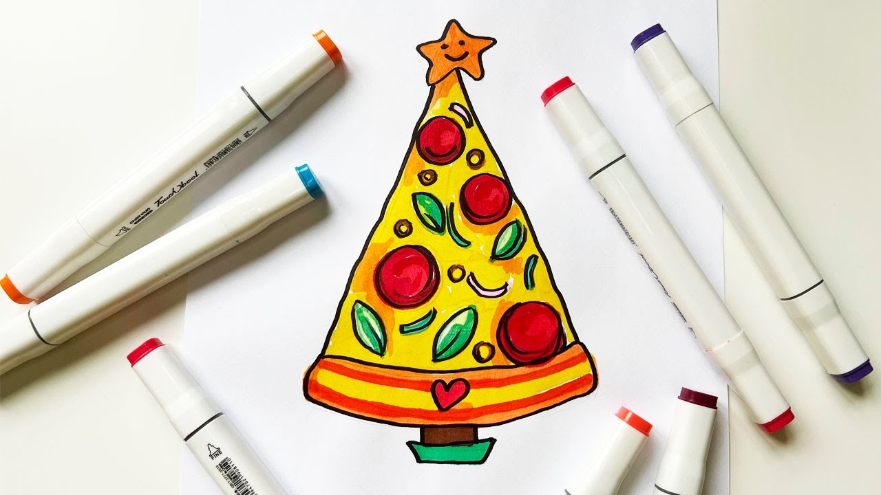 How to Draw a PIZZA Christmas Tree - YouTube
