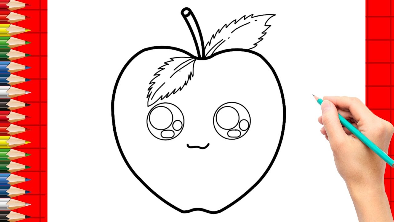 COMO DESENHAR UMA MAÇÃ KAWAII how to draw a kawaii apple 🎨 - YouTube