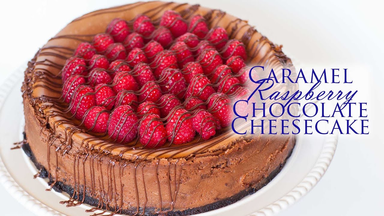 Caramel Raspberry Chocolate Cheesecake - YouTube