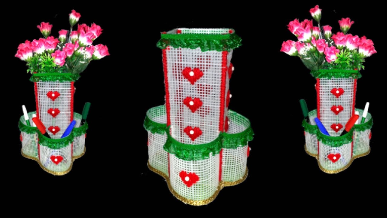 How to make Guldasta with Plastic Canvas|DIY plastic Canvas Organizer ...