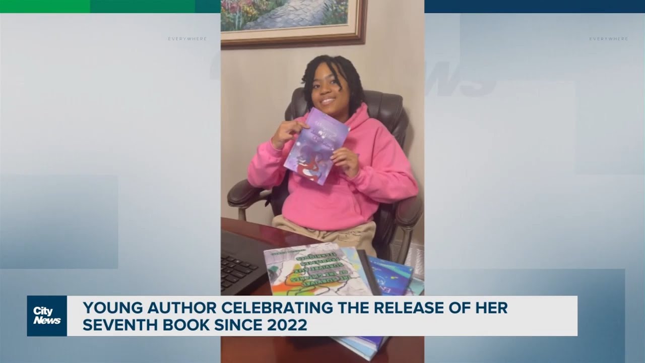 Young author celebrates the release of her seventh book - YouTube