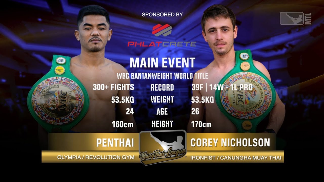 Penthai Vs Corey Nicholson - MTL 7 - WBC Muaythai World Title - YouTube