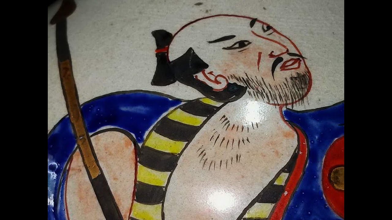 The Large Antique Sake Bottle Painted Samurai pattern 13"x8" circa Edo ...
