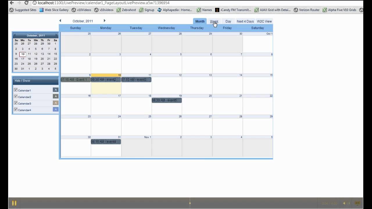 Alpha Five V11 Calendar Component Overview Youtube