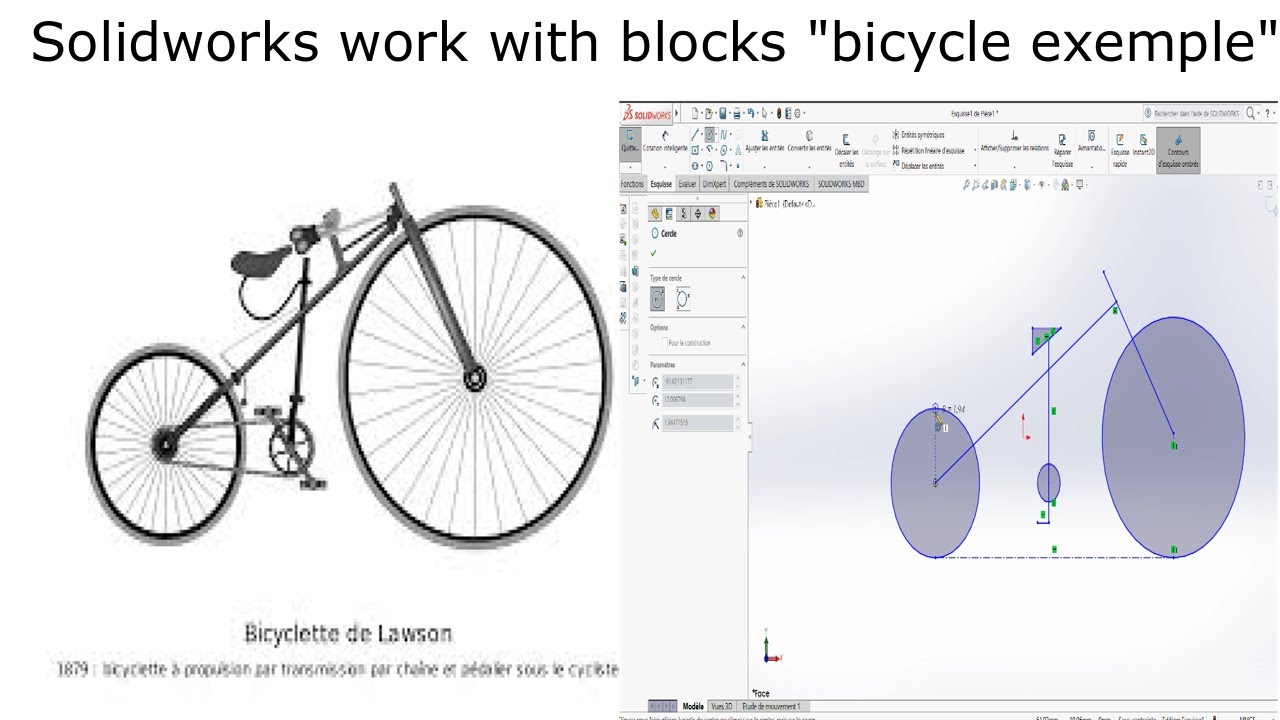 solidworks work with blocks "bicycle exemple" - YouTube
