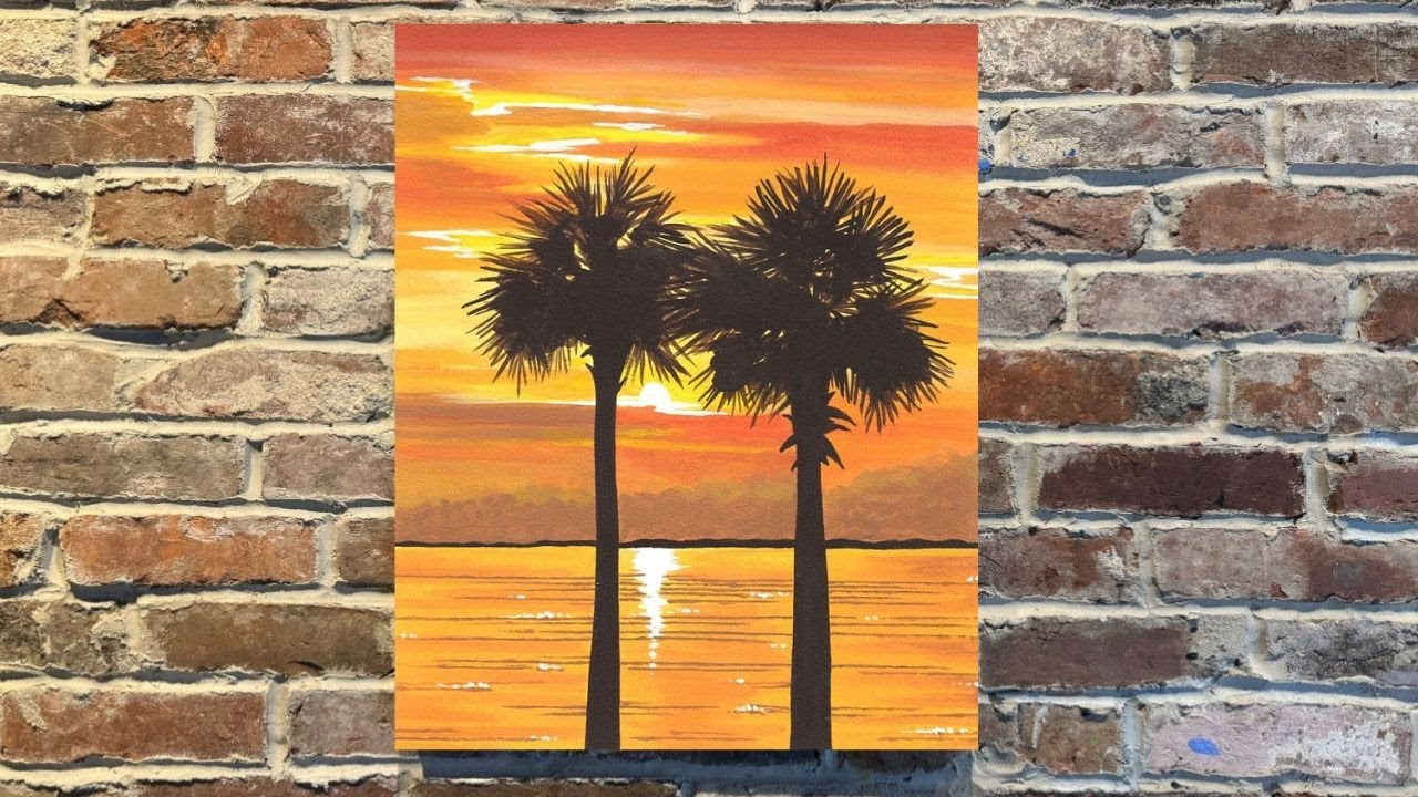 Sunset Palm Tree Acrylic Painting Tutorial - YouTube