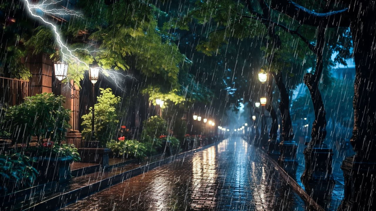 Heavy Rain in Park at Night - Stress Relief Immediately with Sounds of ...
