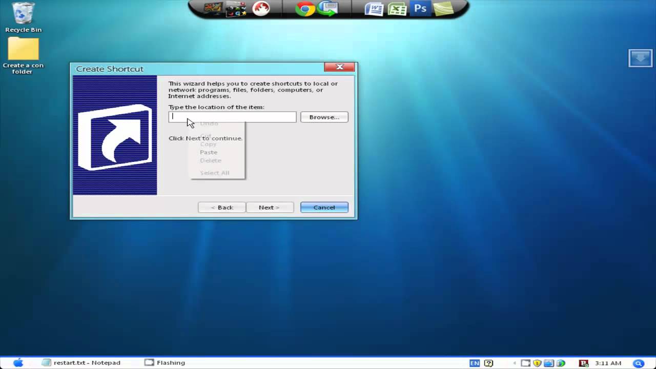 Make a restart shortcut icon on your desktop - YouTube