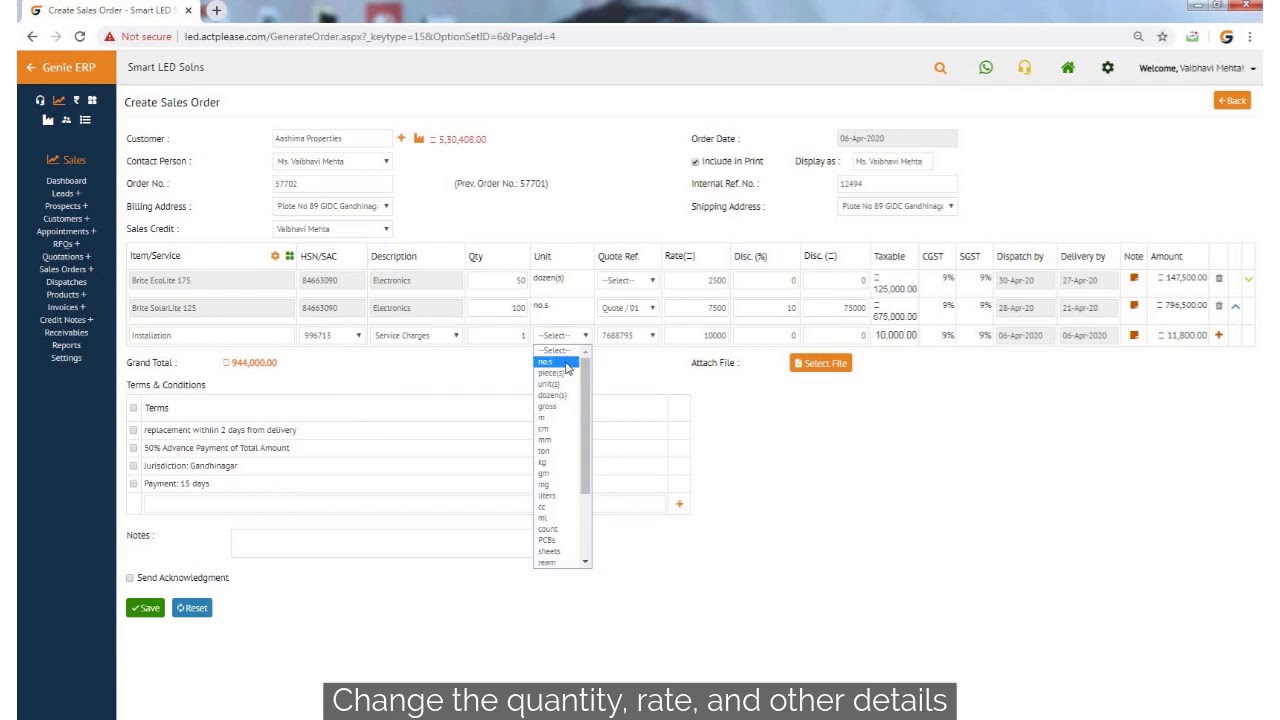 Creating a Sales Order in Genie ERP - YouTube