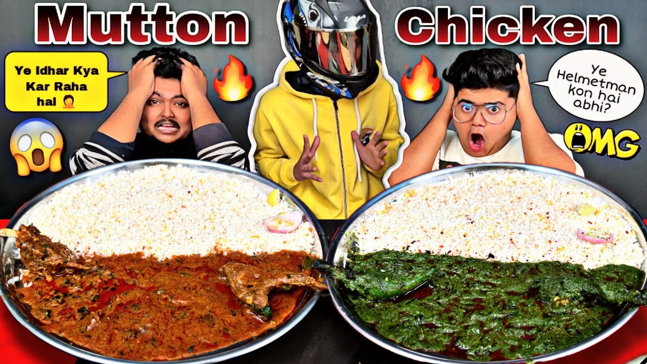 SPICY MUTTON CHAPS VS PALAK CHICKEN LEG PIECE & RICE EATING CHALLENGE ...