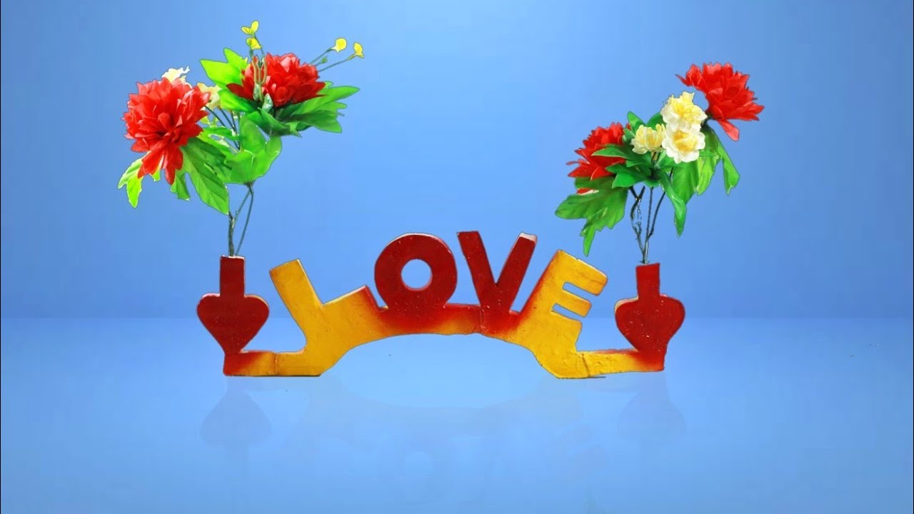 Plaster Of Paris Flower Vase | How To Make Love Flower Vase | Plaster ...