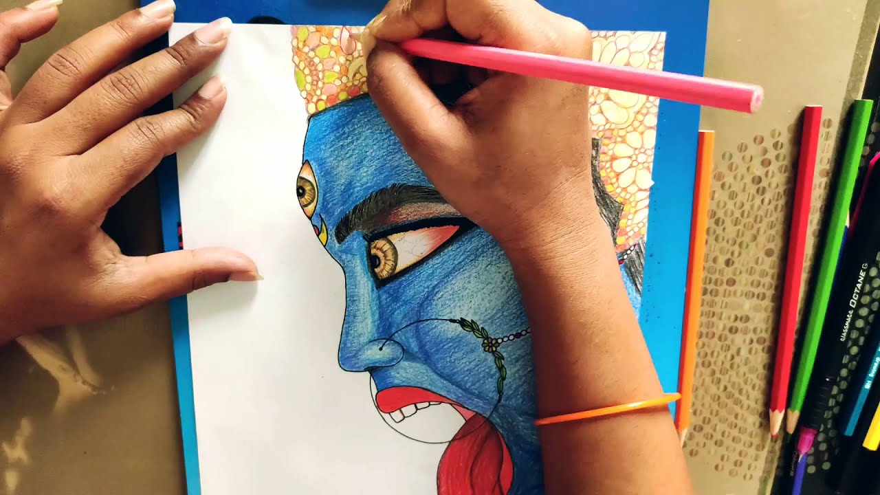 How to draw Maa kali face? | How to draw goddess Kali face? | How to ...