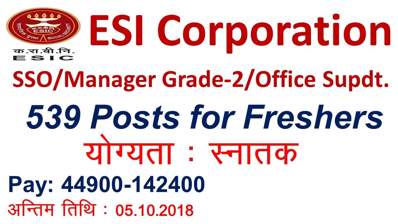 ESIC Manager Grade-2 Recruitment 2018 | ESIC SSO Recruitment 2018 ...