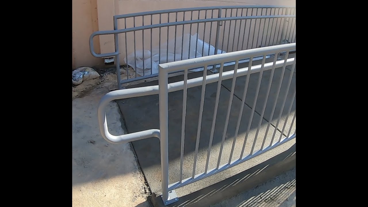 Building and installing pipe/picket commercial handrails on handicap ...