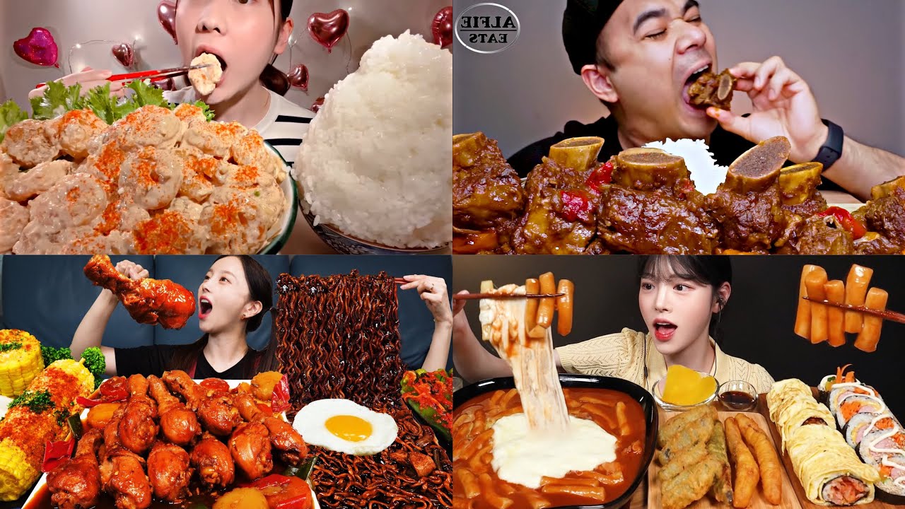 ASMR BEST SATISFYING MUKBANG | NOODLES BEEF TTEOKBOKKI SHRIMP OREO ...