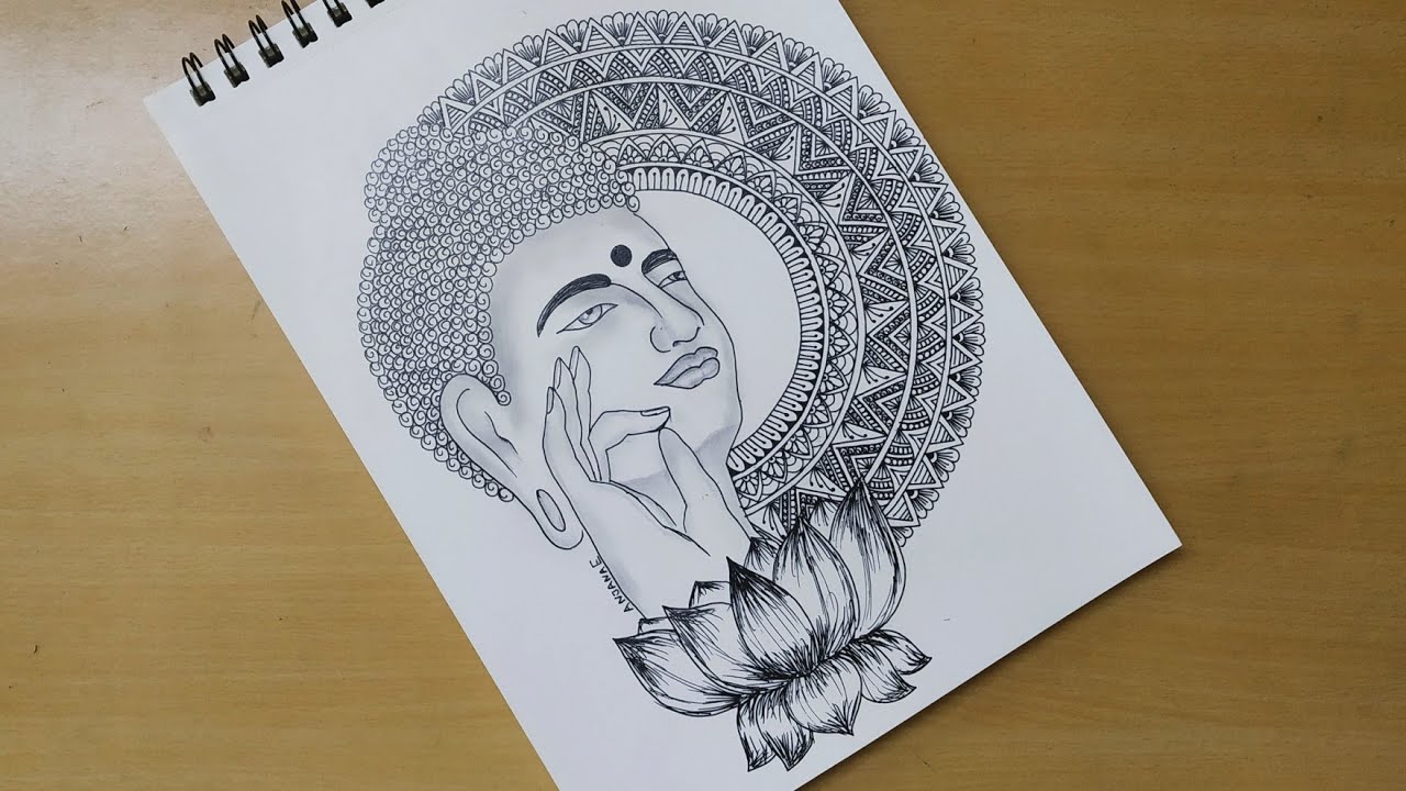 How to draw Mandala art of Lord Buddha | Buddha Purnima | Zentangle art ...