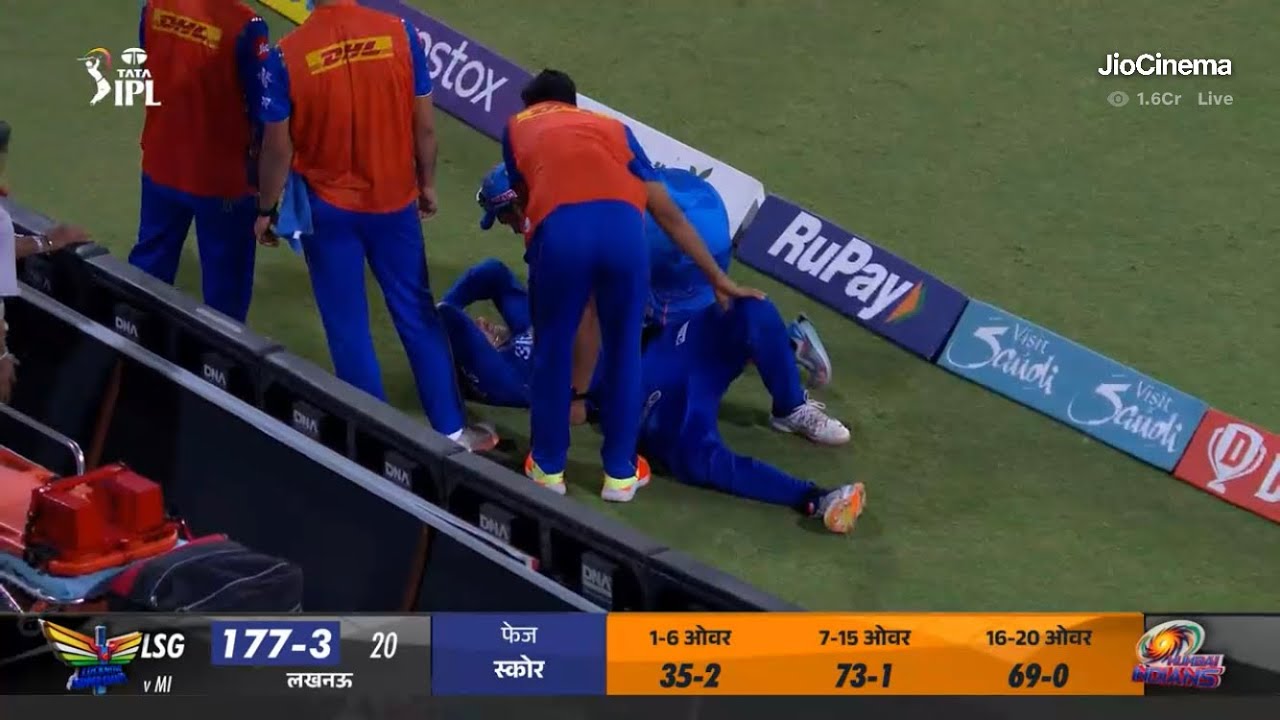 Tim david gets severe injured on last ball of akash madwal when he ...