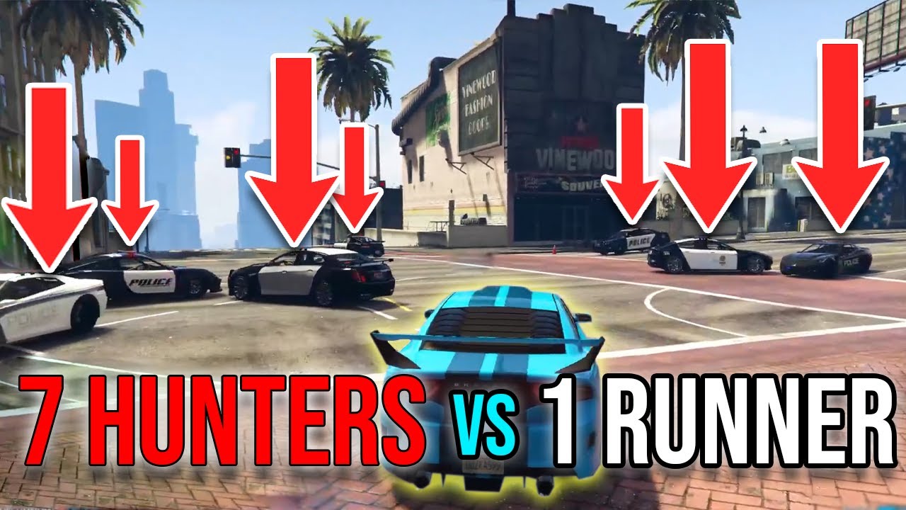 1 RUNNER vs 7 HUNTERS - GTA MANHUNT! - YouTube