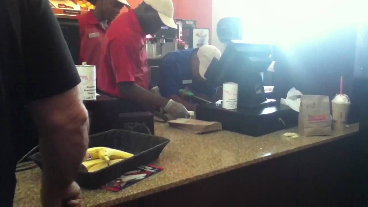 Dunkin' Donuts workers get stuck with the cash register - YouTube
