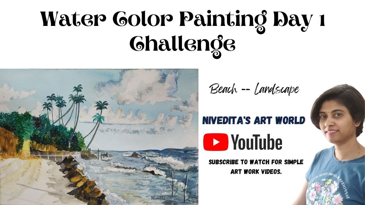 Watercolor painting of Beach | Easy Sea shore Painting tutorial | Loose ...