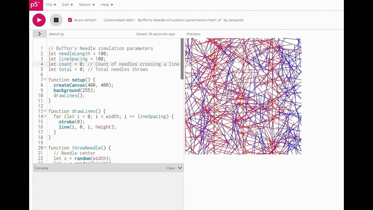 0225 Buffon's Needle simulation parameters by gpt - YouTube
