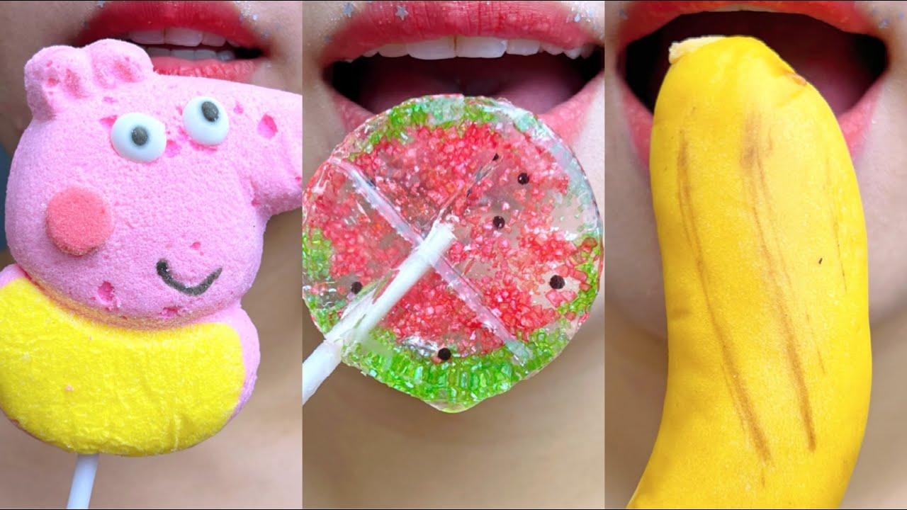 ASMR Eating Sounds Lollipop Watermelon Banana Cake Peppa Pig Cake ...