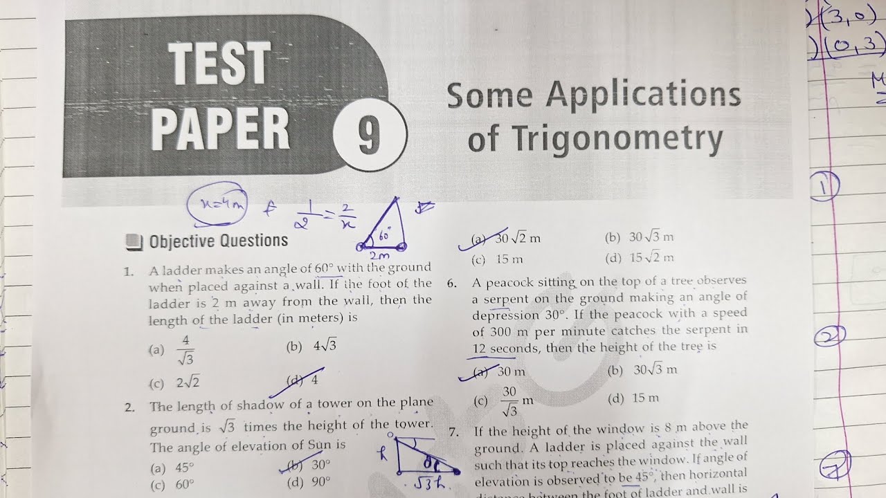 Class10 Maths | Chapter9 Some Applications of Trigonometry | Test Paper ...
