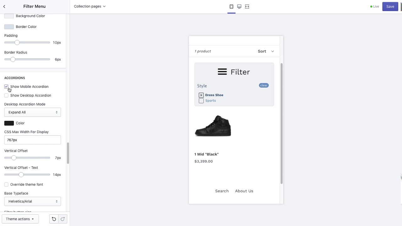 Filter Menu - Theme Settings - YouTube