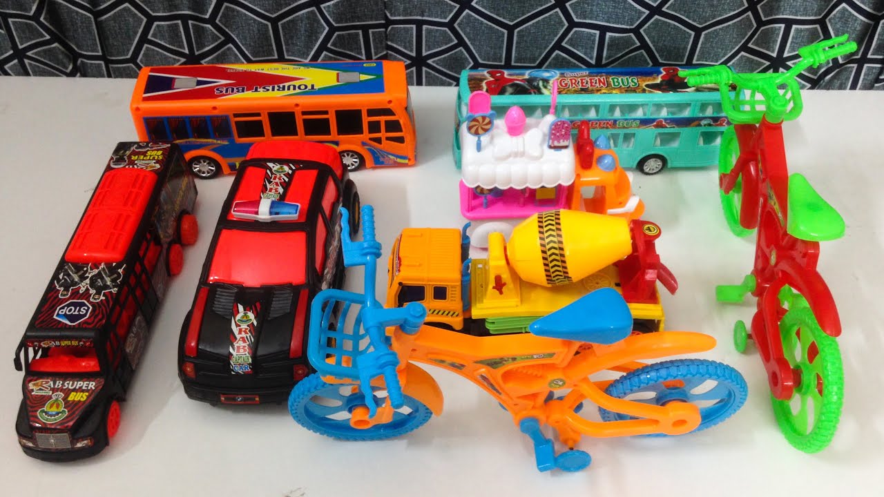 gadi bala cartoon, airplane, school bus,tractor , jeep, police car ...