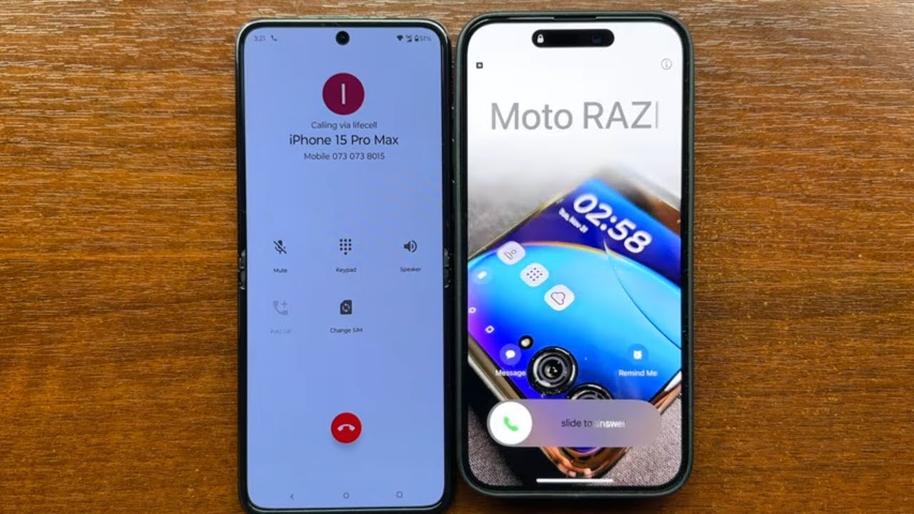 Moto RAZR 40U Google Dialer Change SIM Outgoing Call vs iPhone 15 PM ...