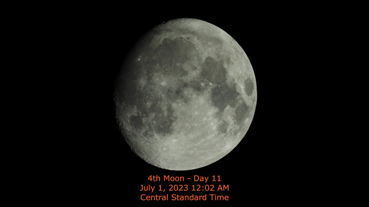 Moon Phase - July 1, 2023 12:02 AM CST (4rd Moon Day 11) - YouTube