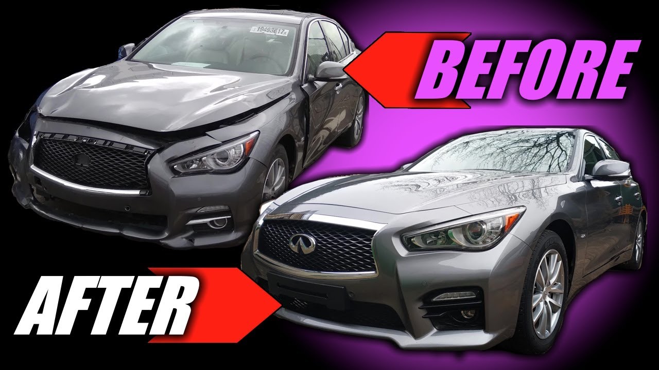 Rebuilding a front end of Infiniti Q50 in 12 minutes - YouTube