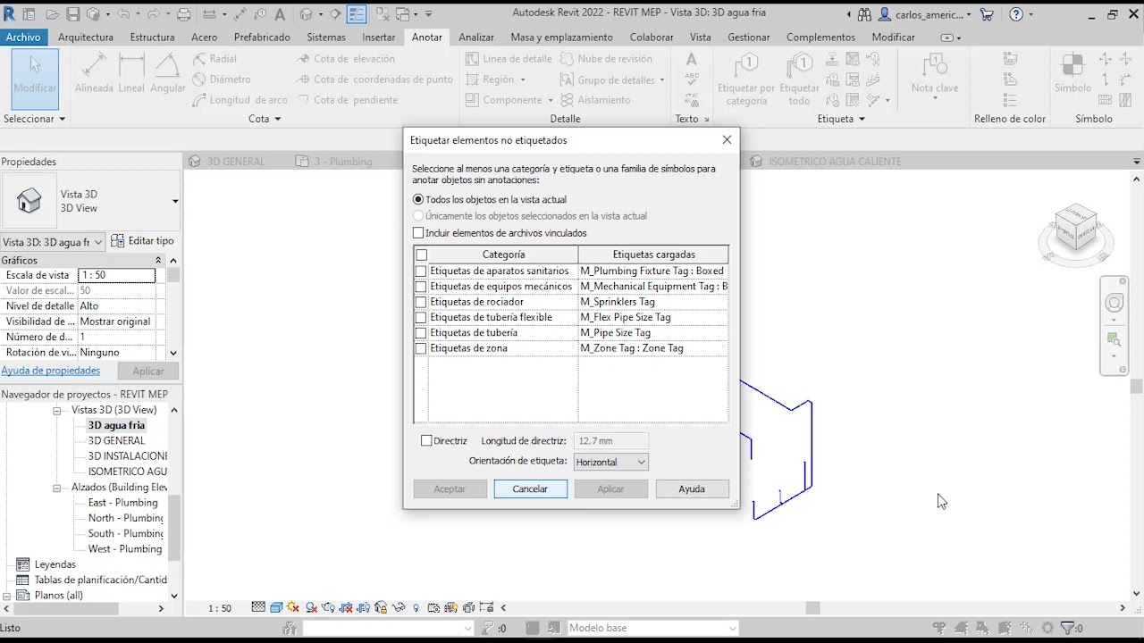 REVIT MEP 30 : Etiquetas en tuberia - YouTube