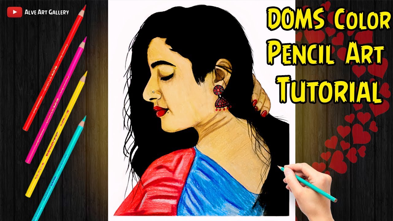 How To Draw Realistic Girl Color Pencil Portrait Sketch | Alve Art ...