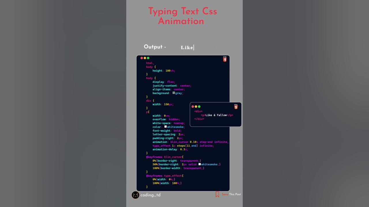 Css Text Typing Animation Text Typing Animation Html Css Tutorial Css Codingtd Youtube