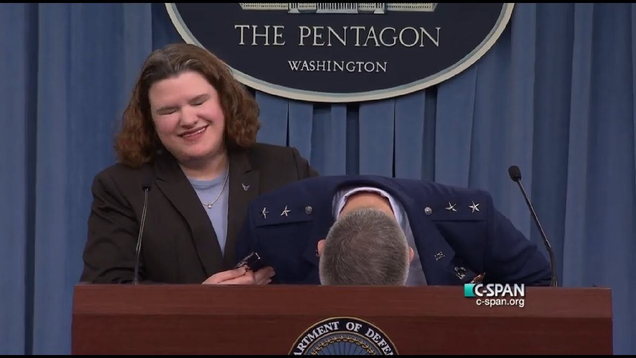 General James Martin faints during a briefing on the budget Air Force ...