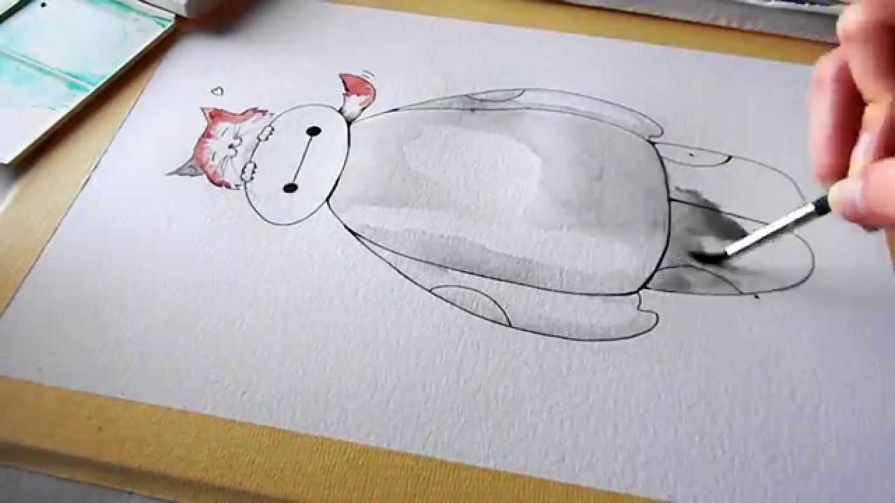 Big Hero Six Baymax and Mochi Watercolor painting - YouTube