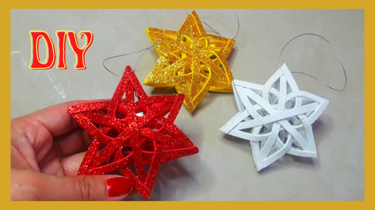 HOW TO MAKE 3D STAR CHRISTMAS DECORATIONS GLITTERFOAM CRAFTS MJ how-to-make-3d-star-christmas-decorations-glitterfoam-crafts-mj