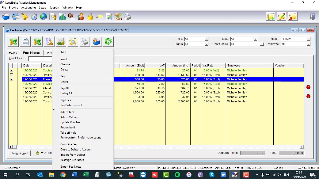 Matters – FEE NOTES Part 8 – Posting Fee Notes to Accounting - YouTube