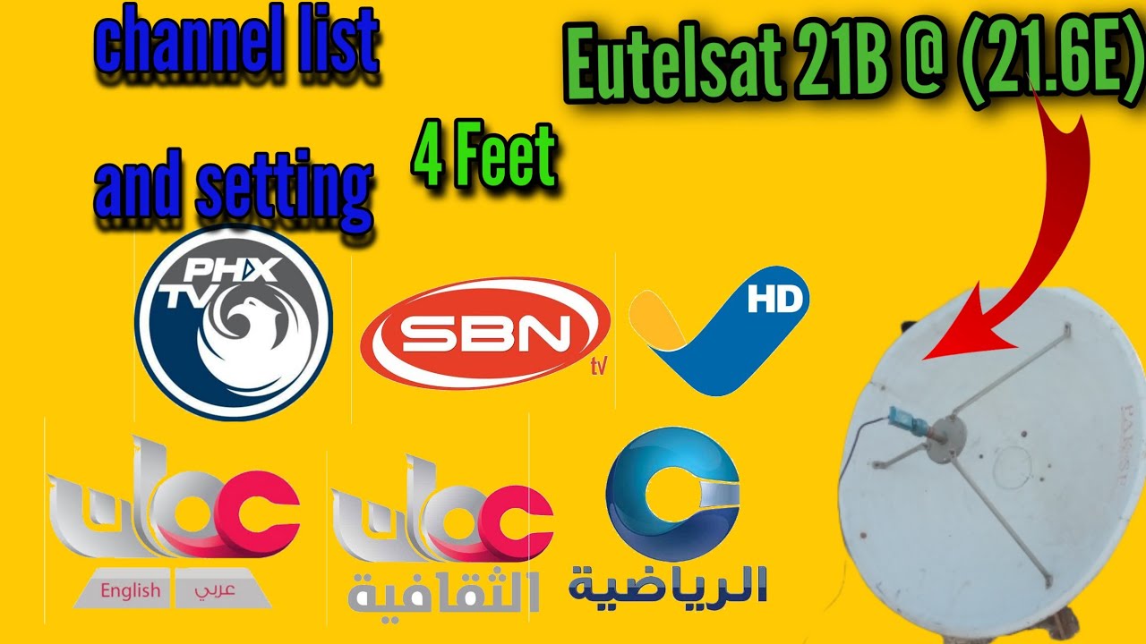Eutelsat 21B (21.6E ) 4 feet dish antenna channel list and sitting - YouTube