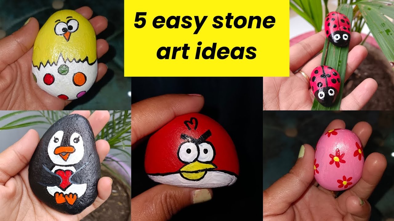 5 easy stone art ideas/Painting On Stones😊#shots #creative #satisfying ...