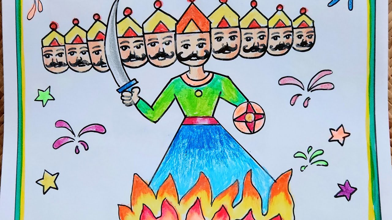Dussehra drawing easy / Ravan drawing for Dussehra / How to draw Ravana ...