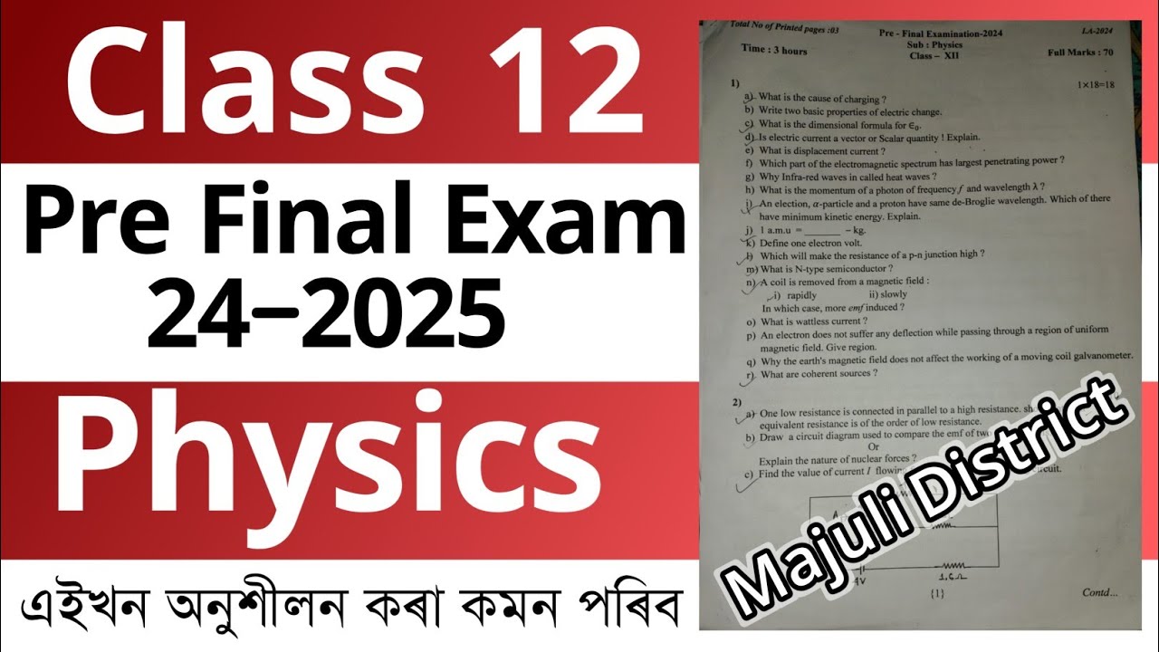 Class 12 Physics Pre final Question paper 2024-25 | HS 2nd year Pre final exam 2025 - YouTube
