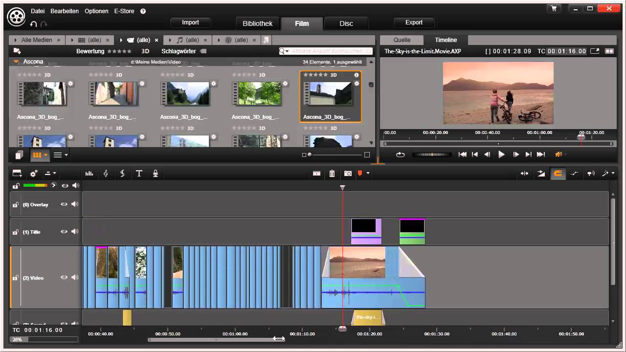 Übersicht Film Modus in Pinnacle Studio 16 und 17 Video 32 von 114 ...