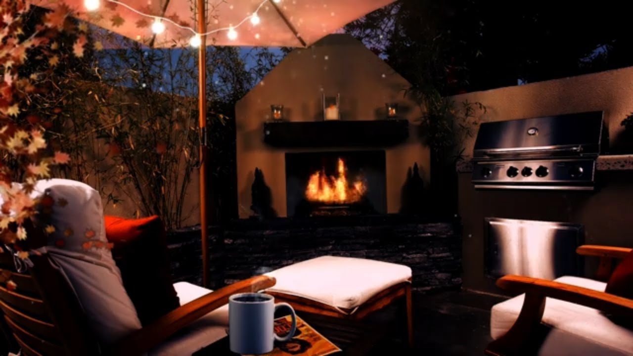 Cozy Autumn Outdoor Fireplace At Night - Relaxing Fireplace and Nature ...